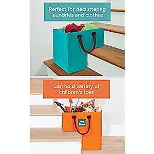 Staircase Basket with Handles for Carpeted and Wooden Stairs, L-Shaped Collapsible Stair Storage Baskets for Organizing Toys, School Work, Shoes and More, 4mm Felt Basket for Stairs in Home or Office