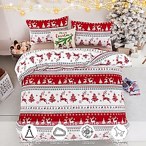 Luxudecor Christmas Duvet Cover Set Queen Size Deer Snowflake Christmas Tree Duvet Cover Soft Microfiber Bedding Set with Pillowcase for Christmas New Year (3pcs, 90"x90")