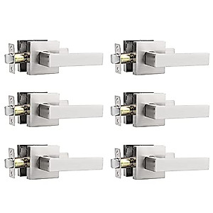 Probrico Square Passage Door Levers Set Keyless Interior Door Handles Brushed Nickel Finish, 6 Pack