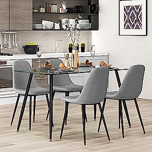Tangkula Glass Dining Table, Modern Rectangular Table with Tempered Glass Tabletop & Black Steel Legs, Simplistic Kitchen Table, 51 x 27.5 x 29.5 Inch, Versatile Table for Home Office