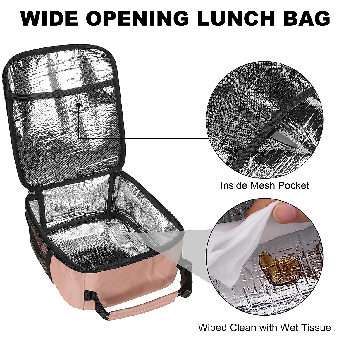 Femuar Lunch Box for Men Women Adults, Small Lunchbox for Work Picnic - Reusable Lunch bag Portable Lunch tote, Light Pink