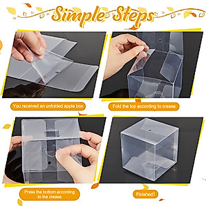 Juexica 100 Pcs Clear Caramel Apple Boxes with Hole Transparent Candy Apple Boxes PET Gift Boxes for Chocolate Wedding Ornaments Boxes, 4x4x4 Inch