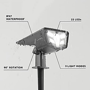 Luma Solar Outdoor Lights 2 Pack | Weatherproof Landscape Lighting with 22 LED Outdoor Lights for Patio, Yard | Garden & Wall Mount | 3 Modes Cool, Warm, Both + Rechargeable All-Night Battery