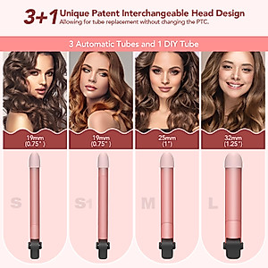 Bestauty Automatic Curling Iron, 0.75(2 PCS)/1/1.25" Interchangeable Ceramic Coating Heating Iron Barrels, Quick Heating Hair Curler 360° Rotating for Waver Curl, 4 Adjustable Temperature 320°F-430°F