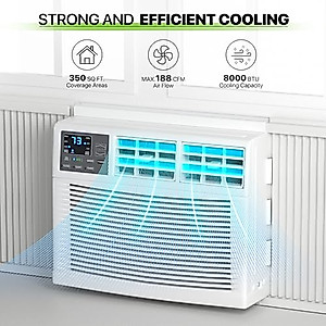 Magshion 8000 BTU Window Air Conditioner with Remote & App Control, 6 Modes – Cool, Dry, Auto-Restart, Fan, Sleep, Cools Rooms up to 350 Sq. Ft., Quiet AC Unit with Easy Install Kit