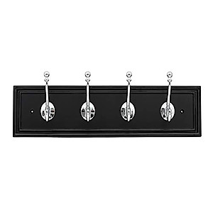 Hickory Hardware Cottage Collection Coat Rack/Hook Rail 4 Coat and Hat Hooks 20 Inch Long Black with Chrome Finish