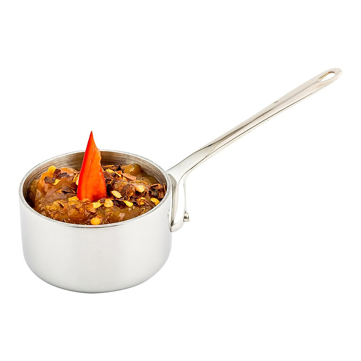 Restaurantware 2 Ounce Small Saucepan, 1 Commercial-Grade Mini Saucepan - Corrosion-Resistant, For Sauces, Dips, Or Mini Dishes, Silver Stainless Steel Tiny Saucepan, Dishwasher-Safe, Durable