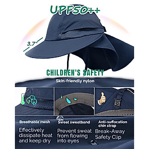 Camptrace Toddler Kids Sun Hats with Neck Flap UPF 50+ UV Protection Wide Rigid Brim Boys Girls Beach Swim Sunhat