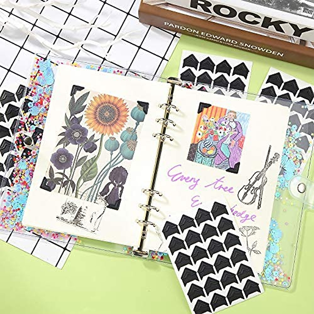 Pajean 720 Pieces Photo Corners Self Adhesive Black Photo Corners for Scrapbooking and Stamping Supplies DIY Scrapbook Stickers Album Diary Personal Journal Diary Organizer (Black)