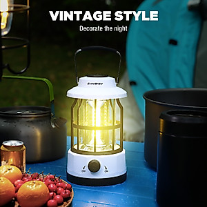 EverBrite LED Camping Lantern, USB C Rechargeable Lantern with Stepless Dimming, Vintage Portable Camping Lights & Lanterns, Lanterns for Power Outages, Hurricane, Emergency, Fishing, Home and More