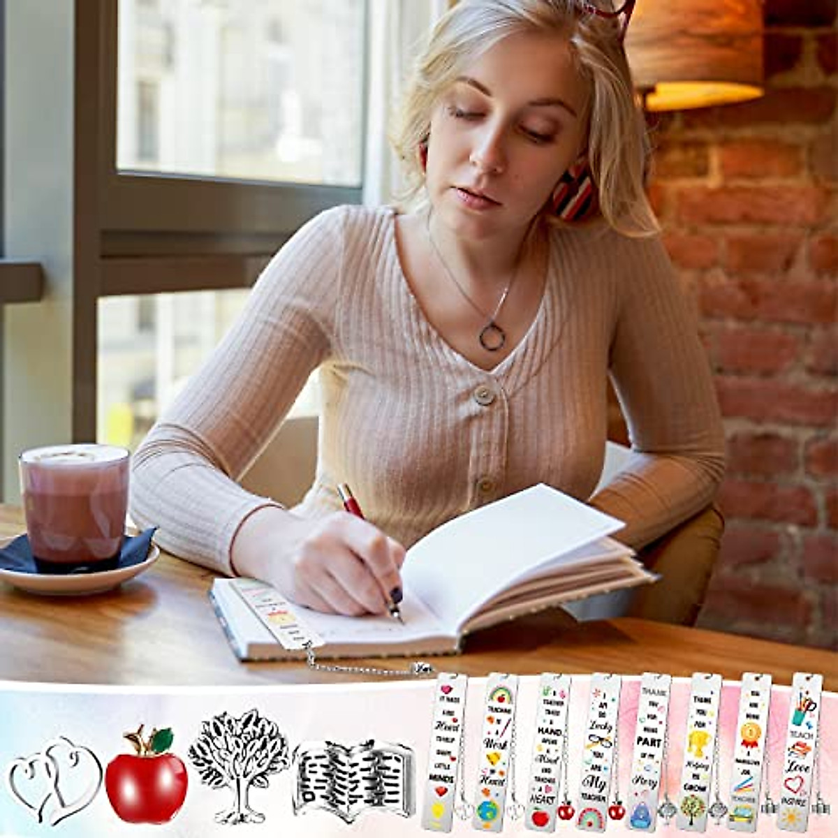 8 Pieces Teacher Appreciation Gifts Teacher Bookmark with Pendant Birthday Graduation Gift for Teachers Instructors Metal Vintage Bookmarks Teacher Gift from Students School Office Supplies