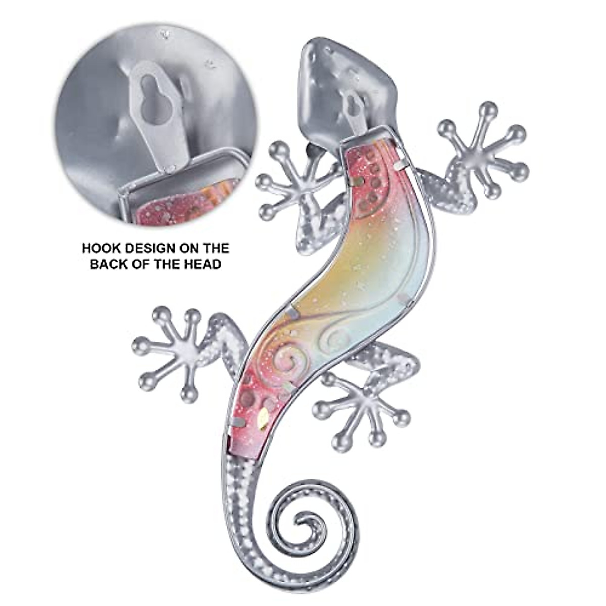 MUMTOP Metal Gecko Wall Decor Lizard Hanging Art for Indoor Outdoor, Garden, Patio, Fence, 14.2 Inch, Red