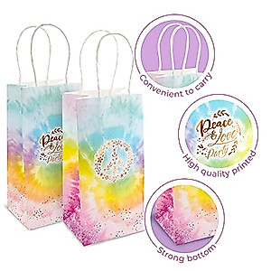 Joyful Toys Tie Dye Party Bags Pack of 16 - Goodie Gift Bags with Handle for Candy Favors & Treats | Ideal for 70s Pastel Tie Dye Hippie Party Decorations & Party Supplies