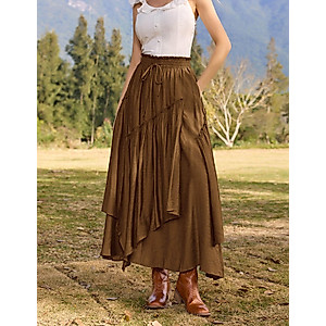 Scarlet Darkness Renaissance Skirt Women Ren Fair Costume High Waist Flowy Boho Skirt Brown M