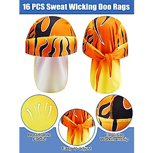 JaGely 16 Pieces Doo Rags Skull Caps for Men, Sweat Wicking Do Rags Cooling Dew Rags Pirate Helmet Liner Cycling Bandana Skull Cap for Men Women Multicolor