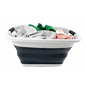 SAMMART 25L (6.6 Gallon) Collapsible Laundry Basket/Tub - Foldable Storage Container/Organizer - Portable Washing Bin - Space Saving Hamper, Water Capacity: 19L (5 Gallon) (Grey/Slate Grey)