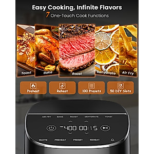 Nuwave Brio Plus Air Fryer 8 Qt, New & Improved, PFAS-FREE, 7 Digital One-Touch Cook Functions that AIR FRY, BAKE, ROAST, DEHYDRATE, TOAST, REHEAT, PREHEAT, 150 Presets, 50°F~400°F, 700/1500/1800W