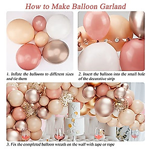RUBFAC Blush Balloons Garland Arch Kit, Retro Pink Orange Gold White Balloons Confetti Latex Balloons for Girls Baby Shower Garden Tea Party Bachelorette Birthday Wedding Decorations