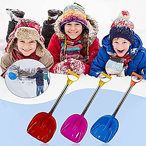 Kid Snow Shovel with Stainless Steel Handle, Kids Size Durable Shovel for Snow - Comfort D Grip Sturdy Metal Handle 23in Plastic Digging Sand Playing Snow Shovel for Garden Car Camping (3pcs)