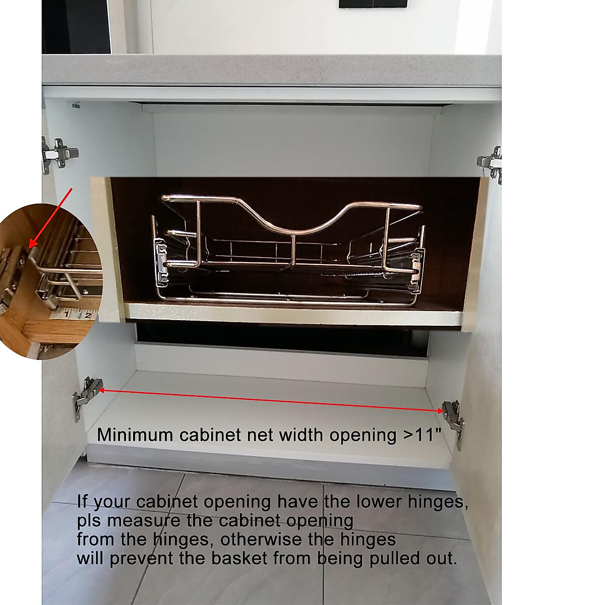 DINDON 1 Tier Pull Out Cabinet Organizer (11" W x 21" D) Heavy-Duty Metal Sliding Drawer Shelf, Slide Out Wire Basket for Kitchen Cabinets, Pantry, Bathroom, Chrome Finish…