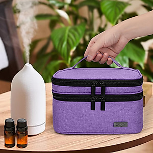 LUXJA Essential Oil Carrying Case - Holds 30 Bottles (5ml-30ml, Also Fits for Roller Bottles), Double-Layer Organizer for Essential Oil and Accessories, Purple (Bag Only)
