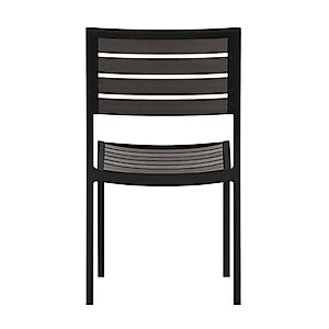 Flash Furniture Lark Outdoor Stackable Side Chair with Gray Wash Faux Teak Poly Slats, Set of 2