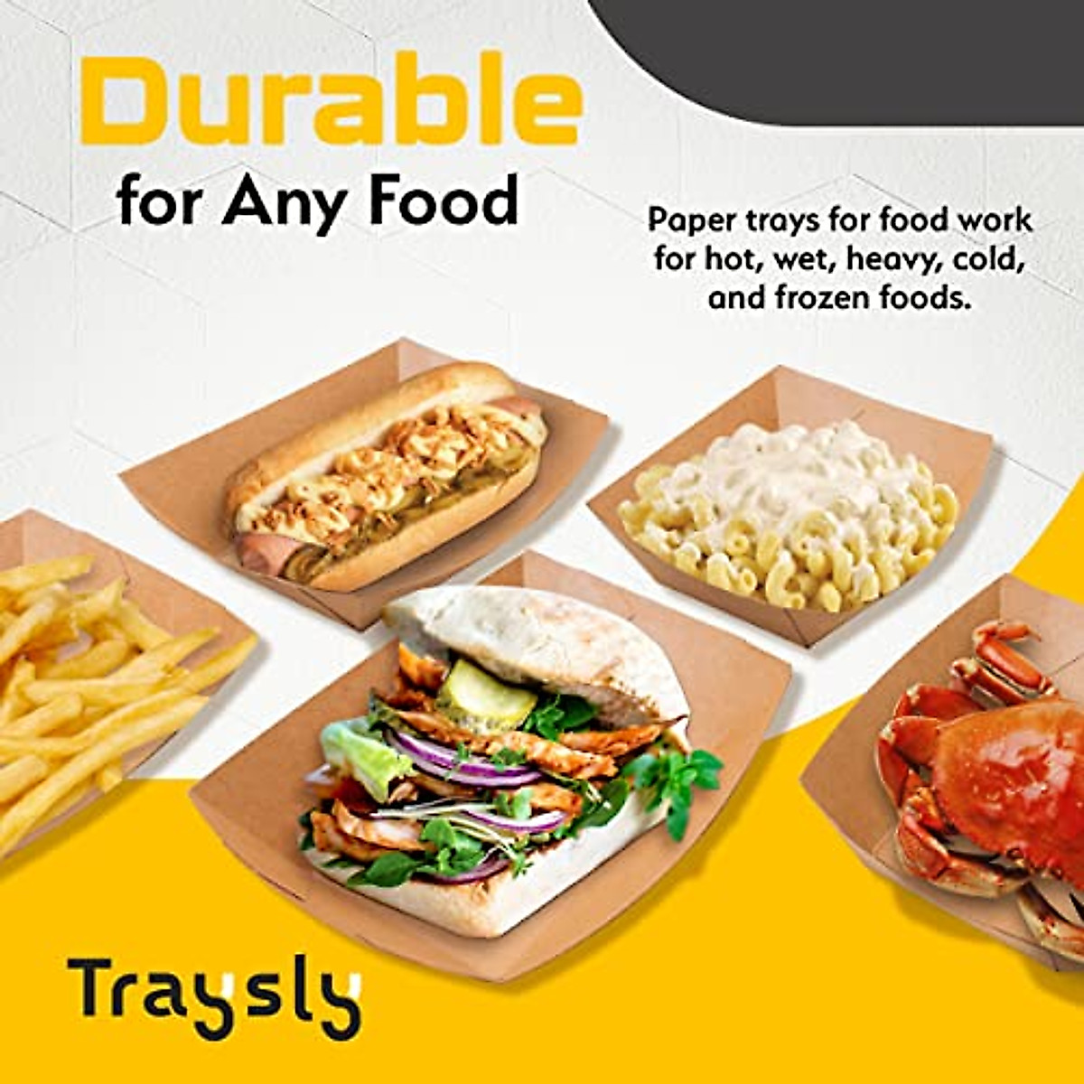 Traysly 50 pack Food Boats Disposable 3lb Eco Friendly Poly Coated Paperboard, Greaseproof Paper Boats for Food Serving, Hot Dog Nacho Trays and Nacho Boats for Concession Stand, Parties