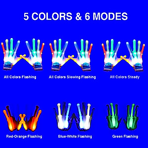 GLEDLOVES LED Gloves,LED Gloves for Kids Teen and Adults Gifts,LED Finger Gloves,Finger Light Gloves,The Toys for 9-12 Year Old Boys Girls,Light Up Gloves Have 5Color/6Mode,in Halloween Chrismas Party