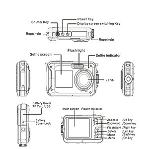 TOUMENY Waterproof Digital Camera, Full Hd 2.7K 48Mp16X Digital Zoom Video Recorder, Self-Timer Dual Screen