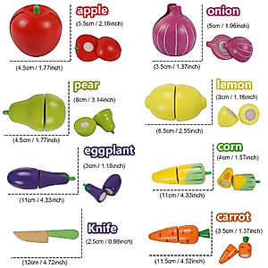 Sundaymot Play Kitchen Accessories, Wooden Play Food, Cooking Set with Stainless Steel Cookware Pots and Pans Utensils, Apron, Chef Hat, ​Cutting Food Kitchen Playset for Girls and Boys