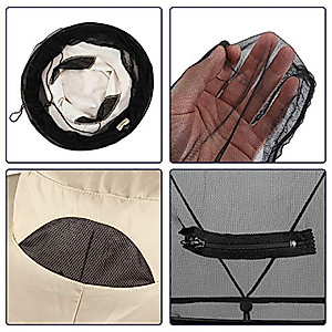 CozyCabin Head Net Hat with Removable Mesh Hidden Netting, Camouflage Design with Zipper Net for Outdoor Fishing Gardening Hiking Face Cover (Khaki)