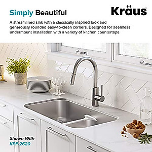 KRAUS KBU32 Premier 32-inch 16 Gauge Undermount 50/50 Double Bowl Kitchen Sink with Smart Low Divider