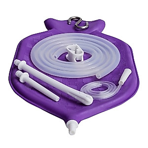 HealthAndYoga™ NaturoFlo Superior Enema Bag Kit with Silicone Tubing Hose and Fittings - 2 Quart Fountain Open top Kit for Fleet Enema and Anal Douche - Purple
