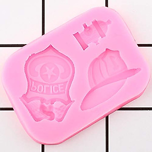 1pc Fireman Police Badge Hat Silicone Mold for DIY Gum Paste Crystal Handmad Soap Mould Candy Fondant Mold Ice Cube Pudding Jelly Shots Chocolate Cupcake Cake Topper Decoration Desserts