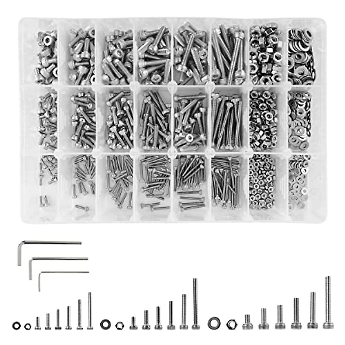 Canitu 1200PCS Metric Screw Assortment Kit,M2 M3 M4 Assorted Bolts and Nuts Kit Screws Nuts and Washers Hex Socket Head Cap Machine Screws for Home Projects (1200Pcs Hex Socket Head Cap Screw)