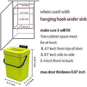 Jesintop Food Waste Basket Bin for Kitchen, Odor-Free Food Scrap Container,Small Countertop Compost Bin with Lid, Mini Garbage Can Wall Mounted Trash Can, 3L/0.8 Gal Series, Green