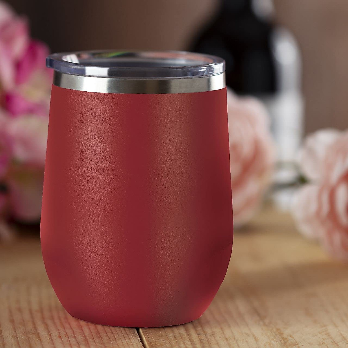 LaserGram Double Wall Stainless Steel Wine Glass Tumbler, Compass Rose, Personalized Engraving Included (Maroon)