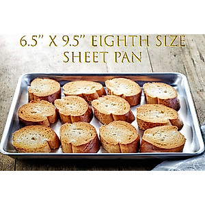 Small Baking Sheet Pan, 1/8 Aluminum Cookie Sheets for Baking, Toaster Oven Pans Heavy Duty, Deep Edge, Set of 3