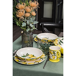 Bico Lemon Dreams Ceramic Pasta Bowl, Set of 5(1 unit 214oz, 4 units 35oz), for Pasta, Salad, Microwave & Dishwasher Safe