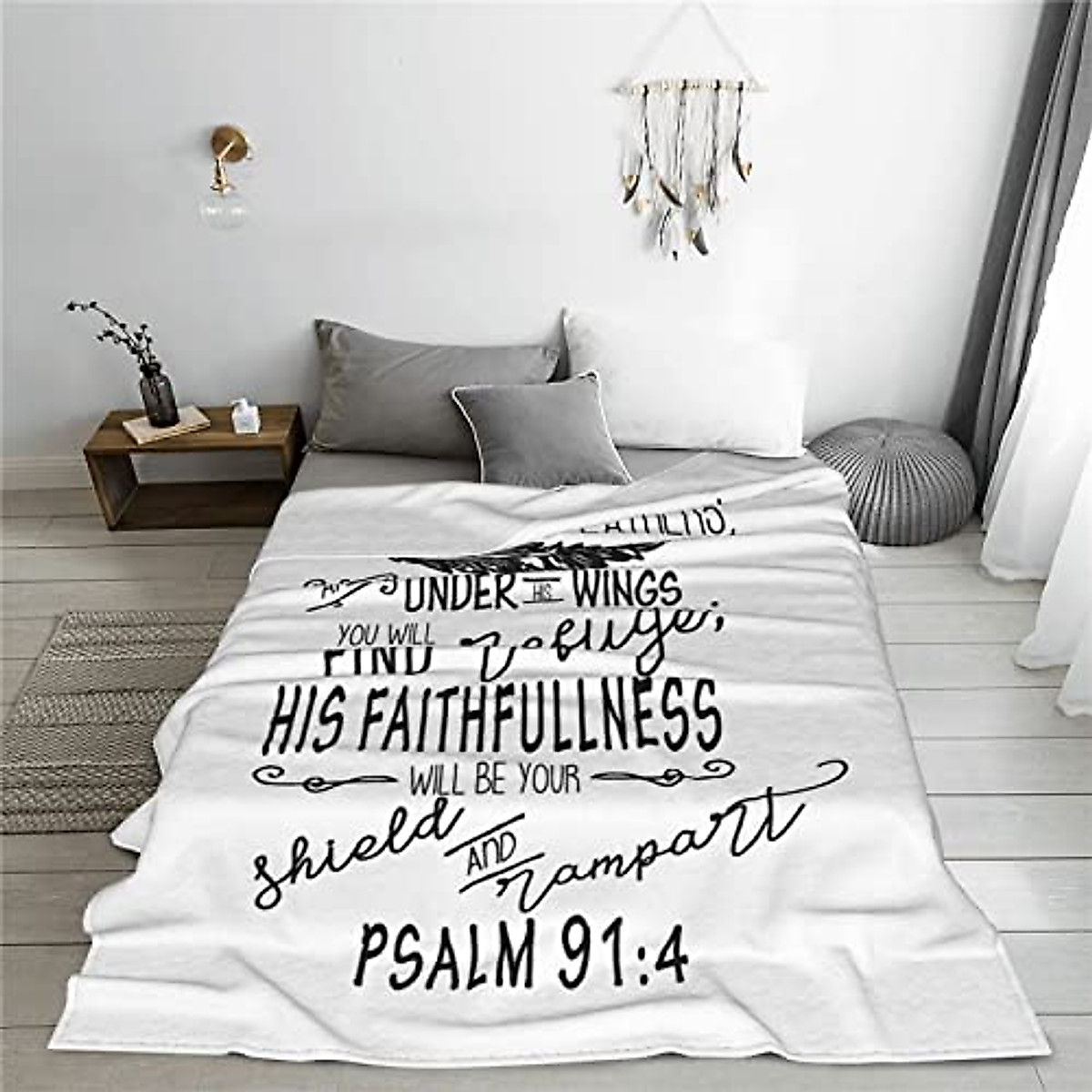 Bible Psalm 91 4 Christian Full Fleece Throw Cloak Wearable Blanket Flannel Fluffy Comforter Quilt Nursery Bedroom Bedding King Size Plush Soft Cozy Air Conditioner Blanket