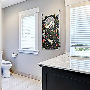 hengpai Kids Cute Hanging Laundry Hamper Bag Dirty Clothes Bag Basket Fabric Wash Bag with Door Wall Hooks,White Horse Flower