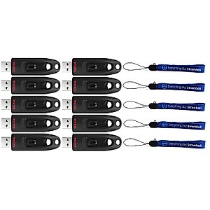 SanDisk 128GB Flash Ultra (10 Pack Bundle) 3.0 USB Flash Drive High Performance Thumb Drive (SDCZ48-128G-U46) Plus (5) Everything But Stromboli (TM) Lanyard
