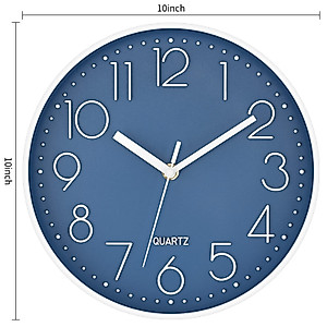 Foxtop 10 Inch Wall Clock Silent Non-Ticking Battery Operated Quartz Round Modern Simple Wall Clock Decorative for Bedroom Kitchen Home Office School (Cerulean)