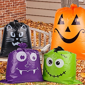 POPGIFTU 12 PCS Halloween Lawn Leaf Bags Pumpkin Lawn Bags, with 6 Halloween Pattern Designs, Plastic Outdoor Fall Leaf Trash Bag for Fall Decorations Outdoor Yard Lawn Halloween Decorations