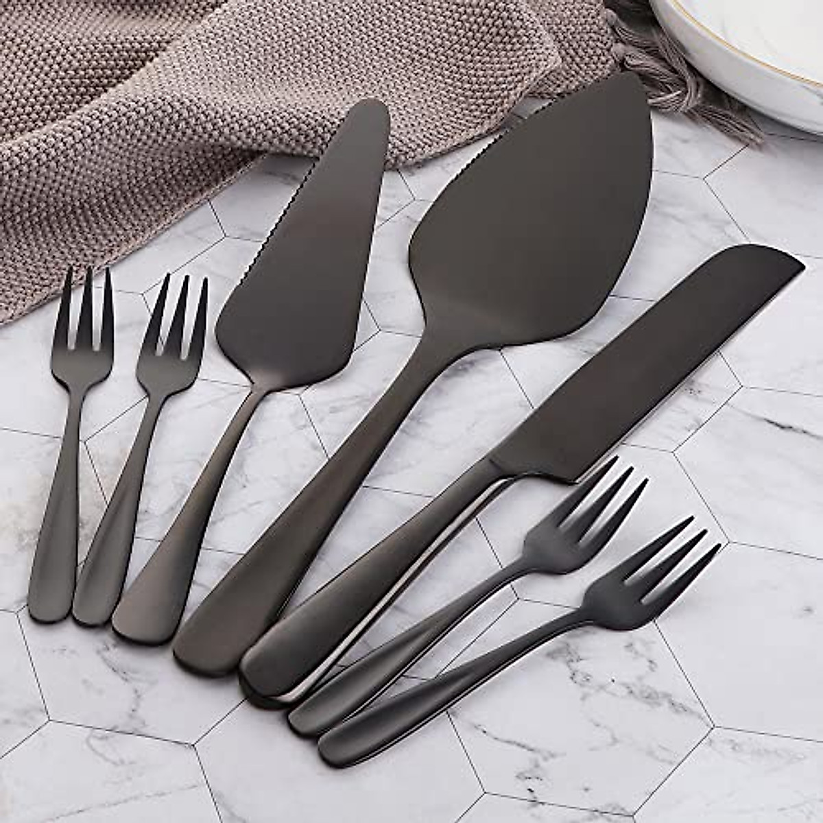 TUPMFG Wedding Cake Cutting Set: Cake Knife and Server Set Stainless Steel Cake Knife Cake Shovel Dessert Fork Sets for Wedding Birthday Parties & Events Black