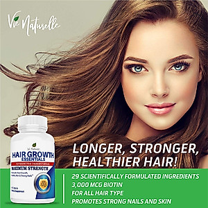 Vie Naturelle Hair Vitamins for Faster Hair Growth with 29 Vitamins for Women & Men - Hair Pills - Hair Vitamin Supplements for Hair Loss Treatments for Women & Men (90 Capsules)