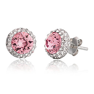 MAX + STONE Sterling Silver Crystal Halo Pink Stud Earrings