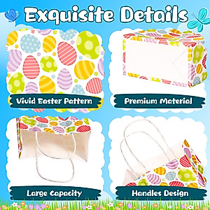 24 Pieces Easter Bags Bulk, Easter Party Bags Supplies, Easter Paper Gift Bags with Handles, Bunny Paper Cookie Candy Treat Goodie Bags for Easter Kids Boys Girls Birthday Party Favors Gift Wrapping