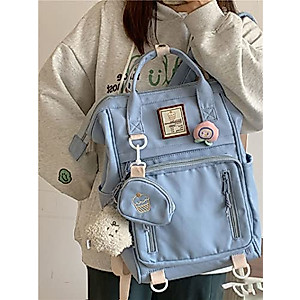 Kawaii Backpack Purse Back to School Aesthetic Bag Large Capacity (Blue)