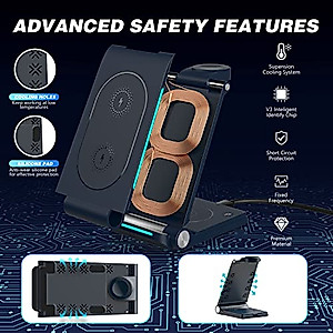 'Lightning-1' Wireless Charging Station 3 in 1 Foldable, 15W Wireless Fast Charger Stand for Multiple Devices iPhone 14/13 Pro/Pro Max/12/11/X/Xs/8 and Apple Watch SE/8/7/6/5/4/3/2/1, Air Pods 3/2/Pro